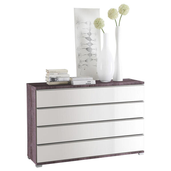 Moderano Kommode eiche weiß, trüffeleichefarben , Delta , Glas , 4 ...