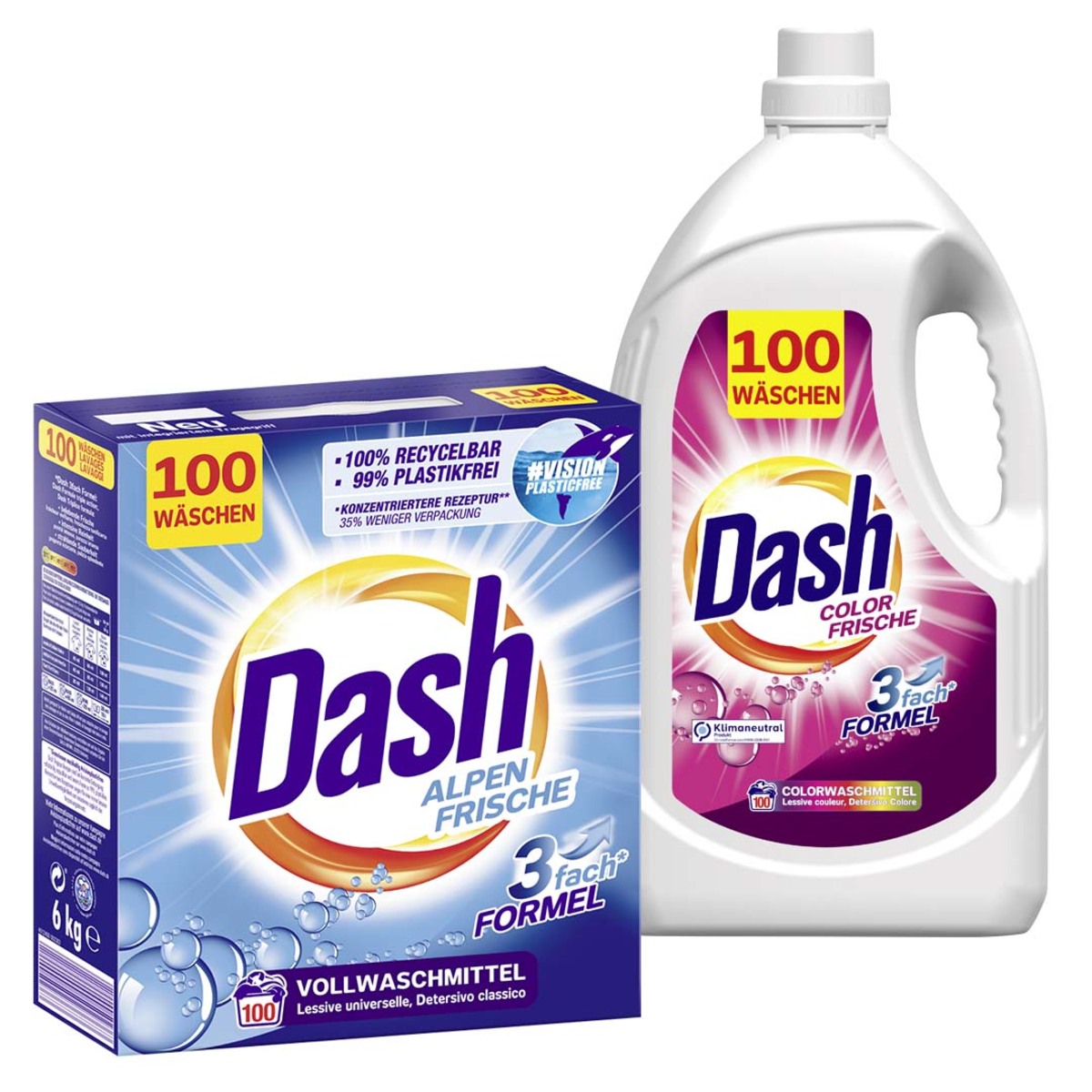 DASH WASCHMITTEL 100 WL, versch. Sorten, jede Packung Grundpreis: 1 WL ...