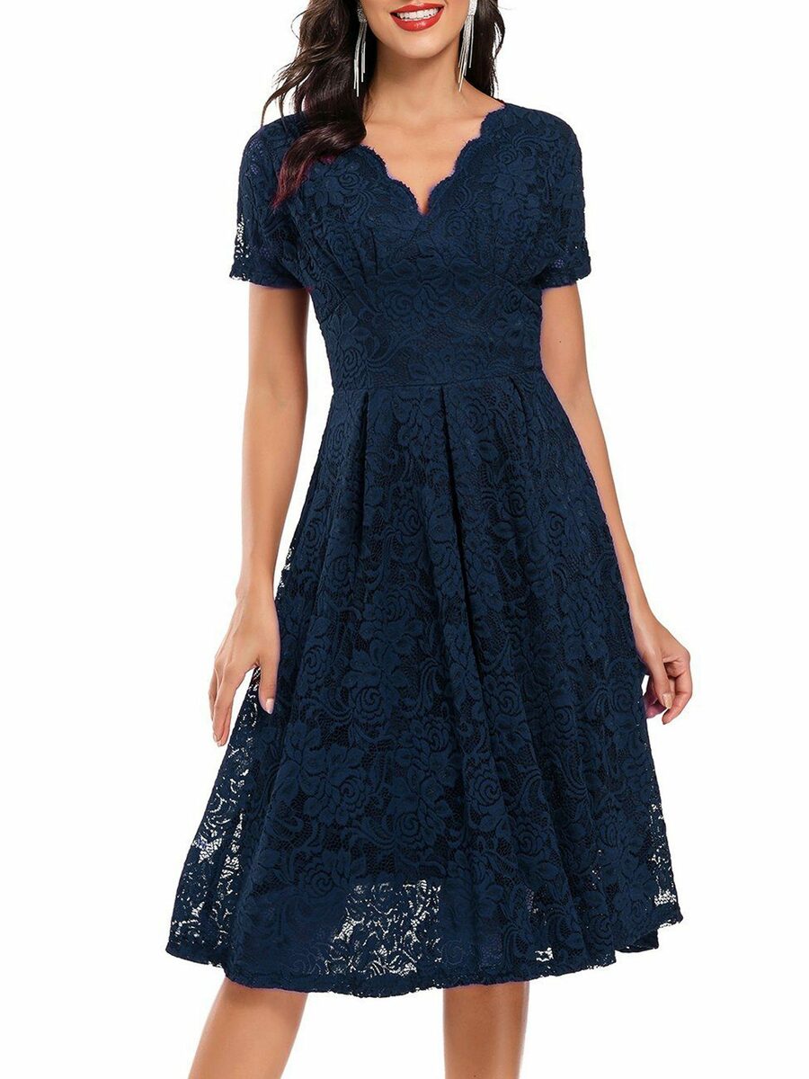 Pyl Cocktailkleid Damen Elegant Cocktailkleid Mit Spitze Kurzarm 38 48