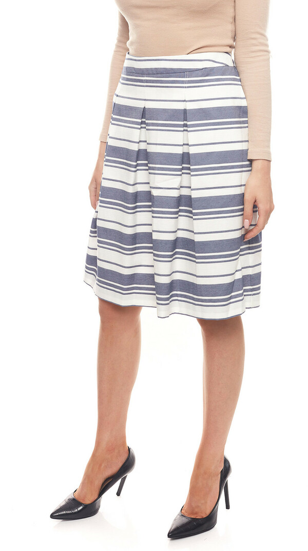 Christian Berg Midi-Rock klassischer Damen Falten-Rock mit Eingrifftaschen Blau/Weiß ansehen!