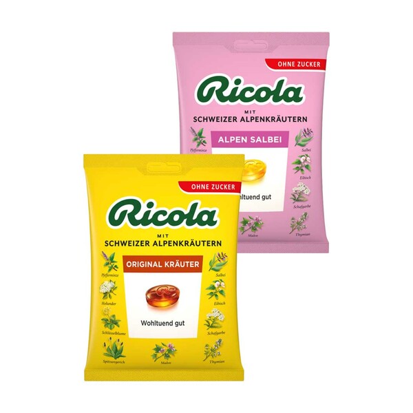 RICOLA KRÄUTERBONBONS versch. Sorten, ohne Zucker, je 75-g-Btl. im ...