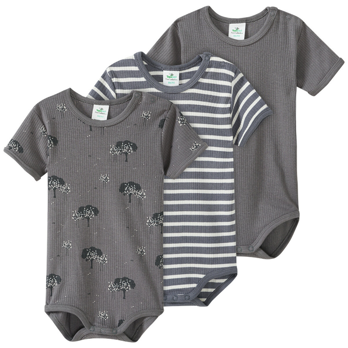 3 Baby Bodys mit Rippstruktur von Ernstings Family ansehen!