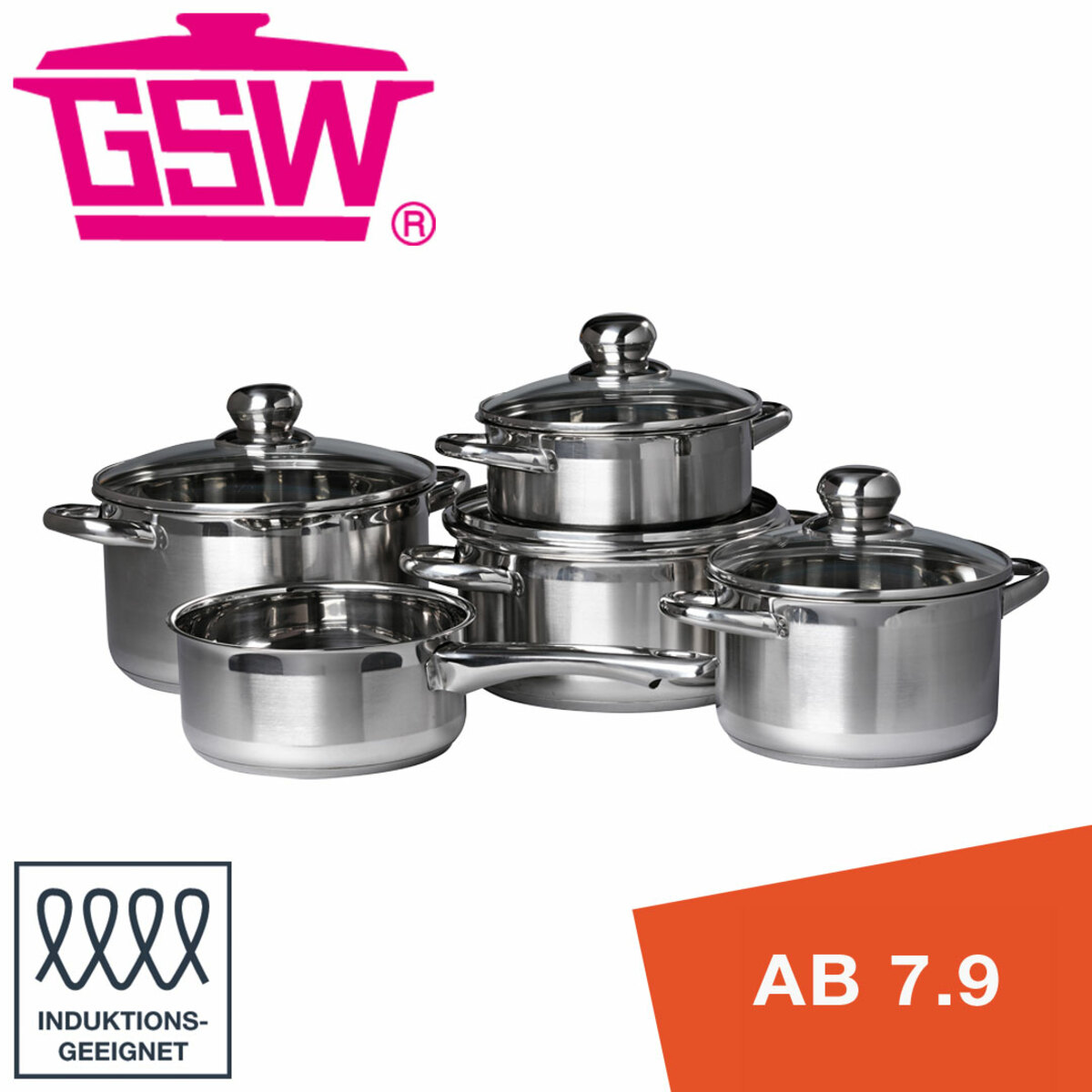 KOCHTOPF-SET SILVER STAR, 5-teilig • hochwertiger Edelstahl, rostfrei • starker Sandwichboden ...