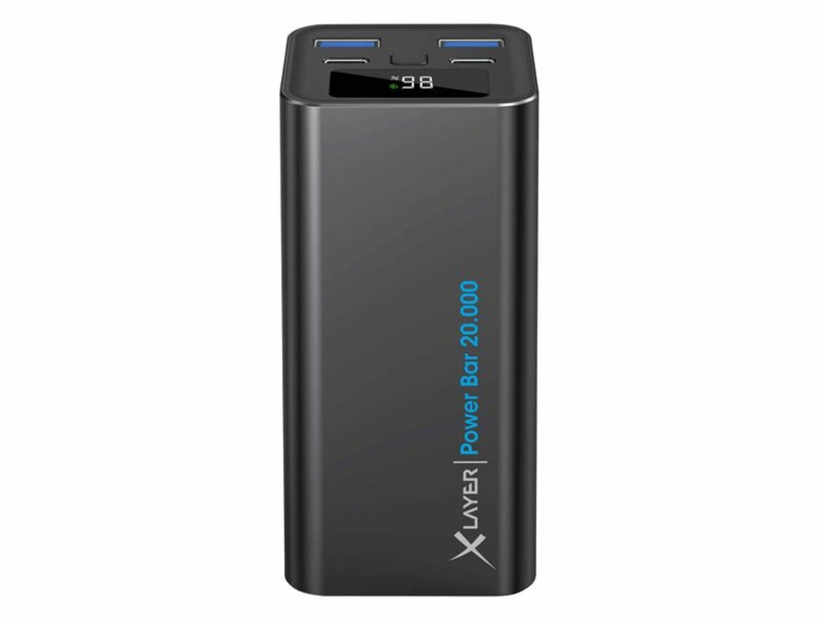 XLayer Power Bar 20.000, Powerbank mAh 65W PD, 2x USB-C PD/2x USB-A QC, schwarz ansehen!