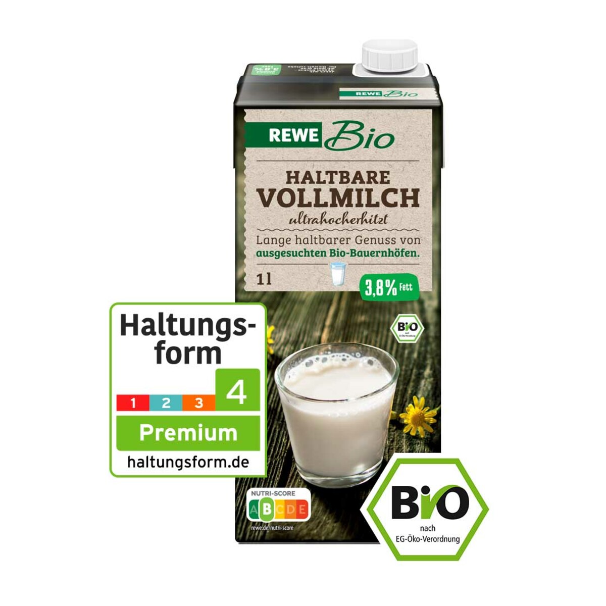 REWE BIO H-VOLLMILCH mit natürlichem Fettgehalt, min. 3,8% Fett, je 1-l ...