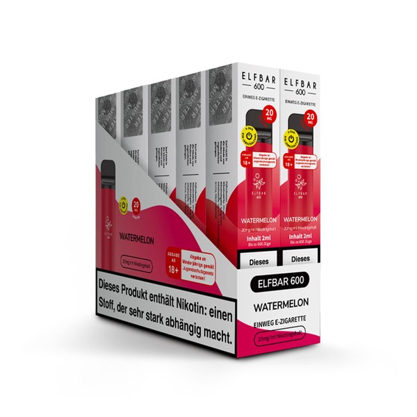 Elf Bar 600 Einweg E-Zigarette Watermelon, 2 ml, 2.0% Nikotin, 10er ...
