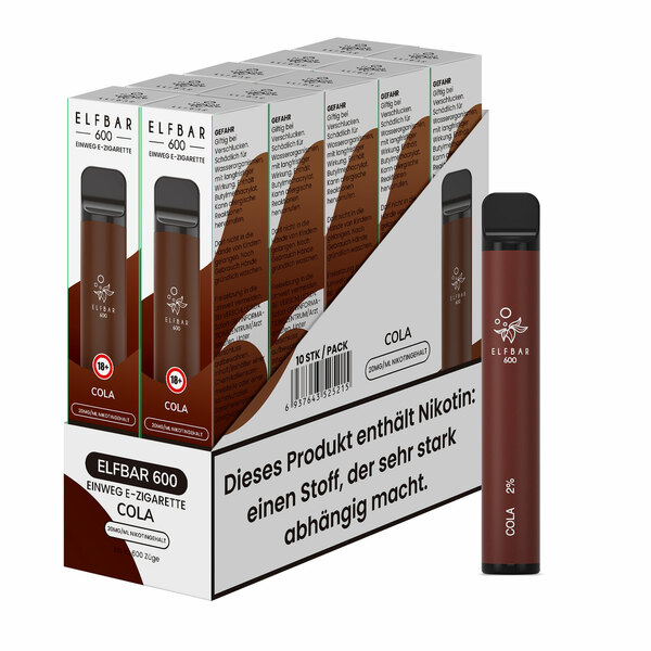 Elf Bar 600 Einweg E-Zigarette Cola, 2 ml, 2.0% Nikotin, 10er Pack von ...