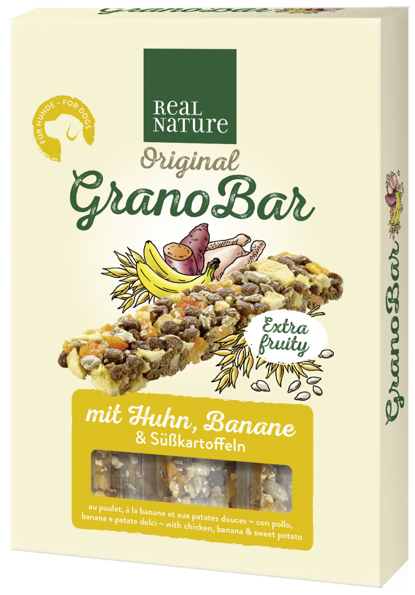 REAL NATURE Grano Bar Riegel 100g mit Huhn, Banane & Süßkartoffeln von ...