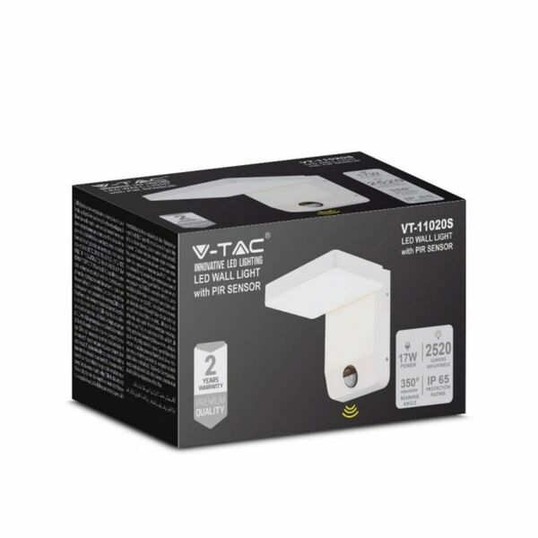 V-TAC 17W LED Wandlicht mit Sensor Weiß Quadrat 3000K IP65 von Norma ...