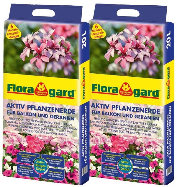 Floragard Aktiv Pflanzenerde für Balkon und Geranien, 20L, 2 x 20L von ...