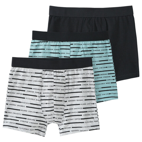 3 Jungen Boxer mit Webbund TÜRKIS / SCHWARZ / HELLGRAU von Ernstings ...