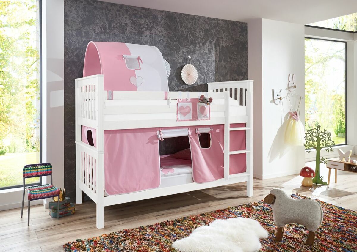 Relita Etagenbett Kick Buche massiv weiß lackiert mit Textilset best ...