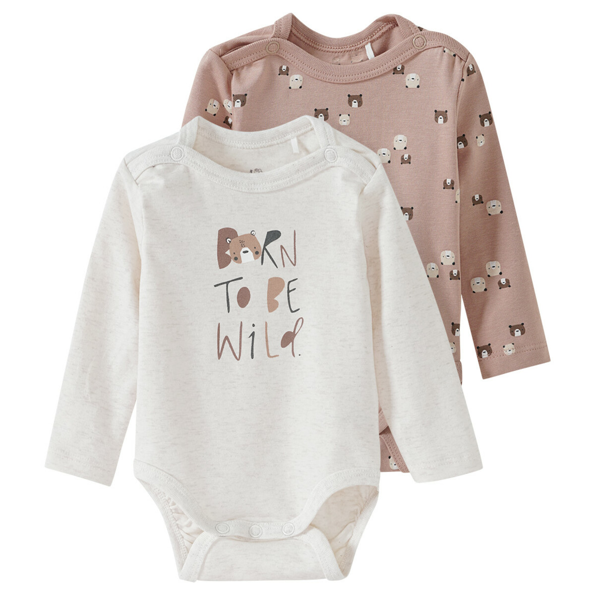2 Baby Langarmbodys mit Tier-Motiven CREME / HELLBRAUN im Angebot ...