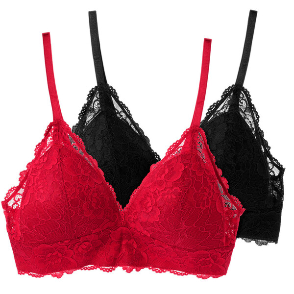 2 Damen Bralette Bhs Aus Floraler Spitze Rot Schwarz Im Angebot