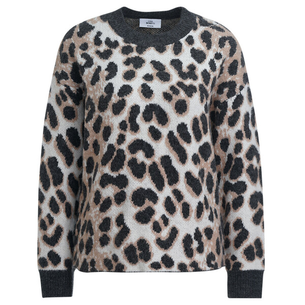 Damen Strickpullover mit Animal-Muster DUNKELGRAU / BEIGE / CREME von ...