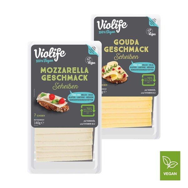VIOLIFE MOZZARELLA-, GOUDA-, CHEDDAR GESCHMACK SCHEIBEN je 140-g-Pckg ...