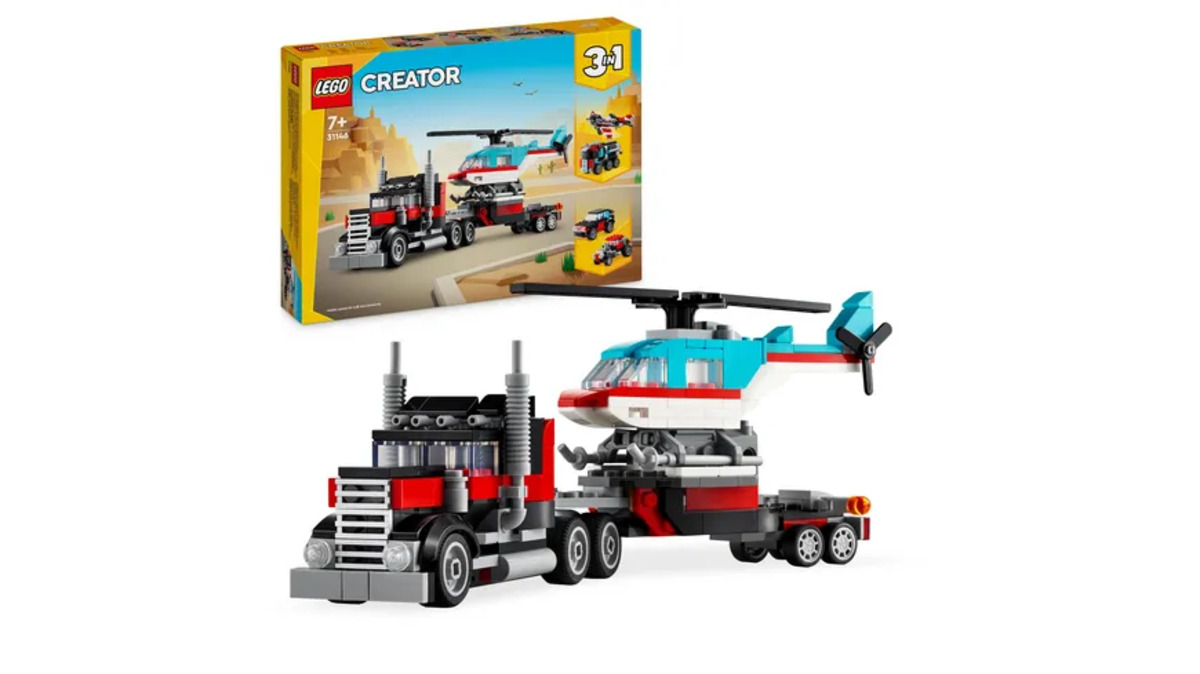 LEGO Creator 3in1 31146 Tieflader mit Hubschrauber, LKW-Spielzeug von ...