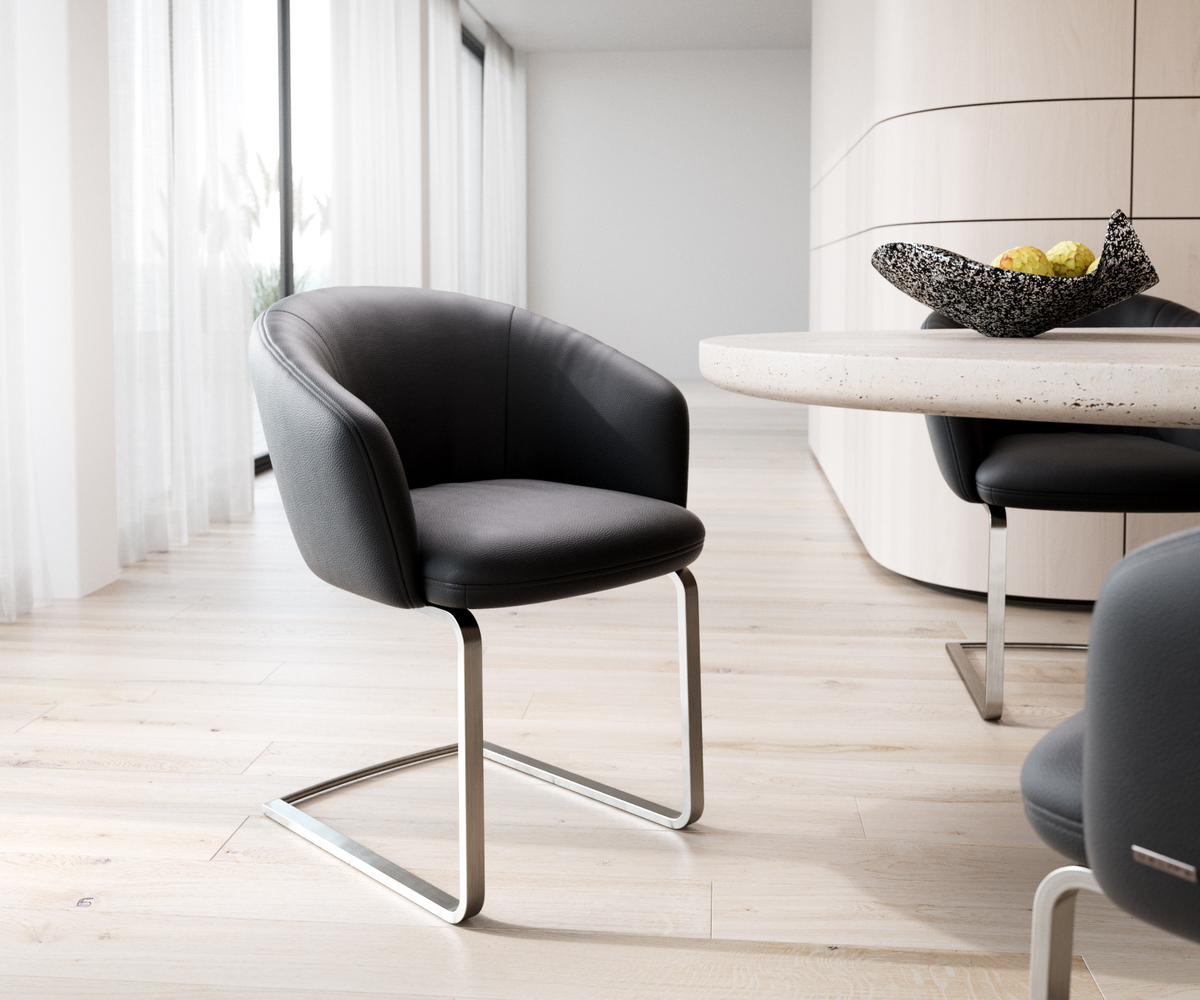 Freischwinger Caja-Flex mit Armlehnen Echt-Leder Schwarz Freischwinger flach Edelstahl ...