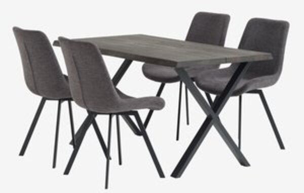 ROSKILDE L140 Tisch dunkle Eiche + 4 HYGUM schwenkbar grau von JYSK ...